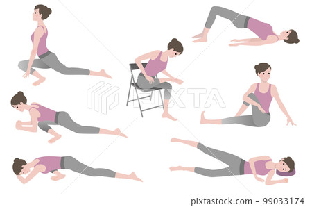 Illustration set of a woman stretching the... - Stock Illustration ...