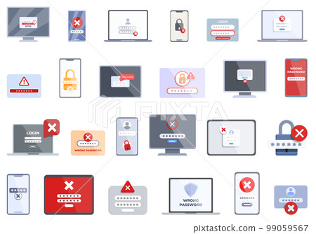 Wrong password icons set cartoon vector. Key... - Stock Illustration ...