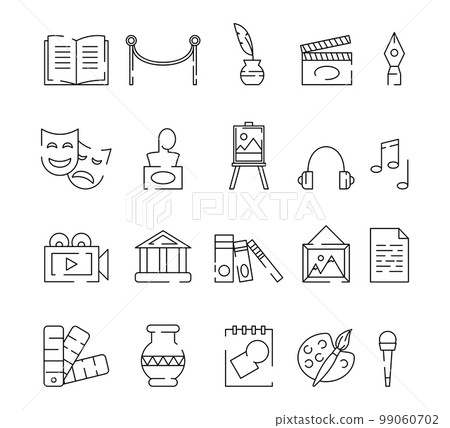 Museum art. Paint artist icons. Line sculpture... - Stock Illustration ...