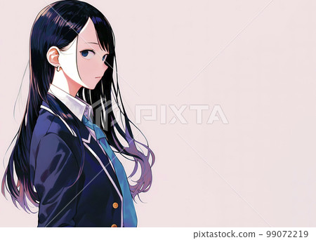 Anime-style illustration of an expressionless... - Stock Illustration ...