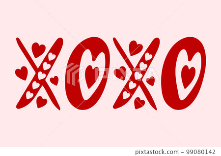 Hugs And Kisses Symbols XOXO Brush Lettering Sign, Grunge Calligraphic
