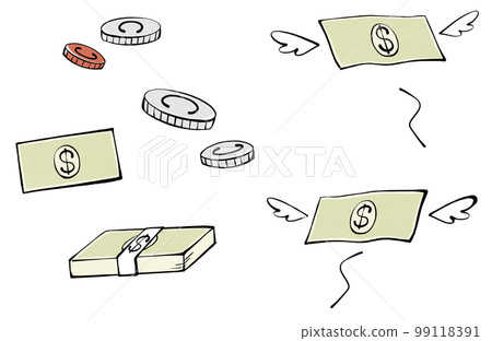 Dollar bills and cent coins money illustration set - Stock Illustration ...