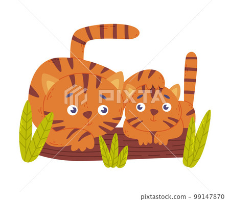 Tiger family. Tiger parent and its lovely baby.... - Stock Illustration ...