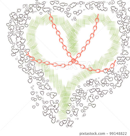 Green heart in red chains surround with smaller... - Stock Illustration ...