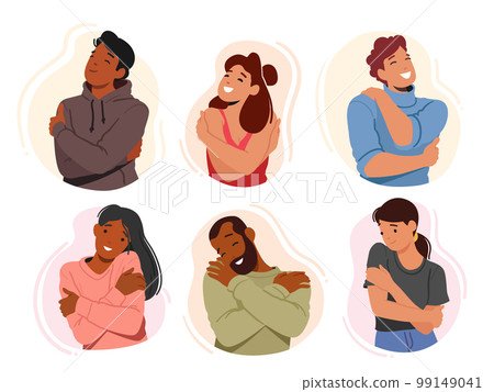 Set People Hugging Themselves. Self-embrace... - Stock Illustration ...