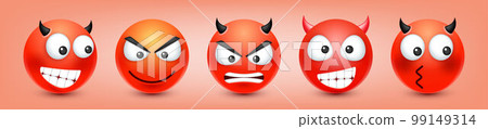 Cartoon emoji, emoticons collection. Red face... - Stock Illustration ...