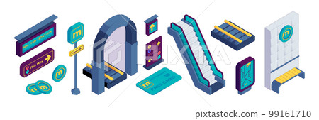 Isometric subway set. Metro elements with train... - Stock Illustration ...