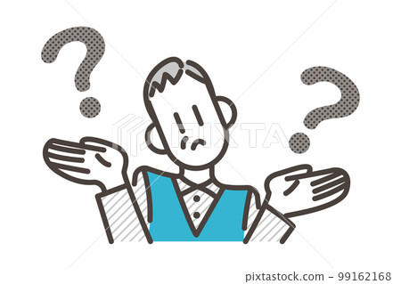 Senior man comparing something with both hands... - Stock Illustration ...