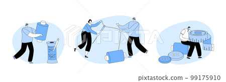 Set Atelier Workers Repair Clothes. Tiny... - Stock Illustration ...