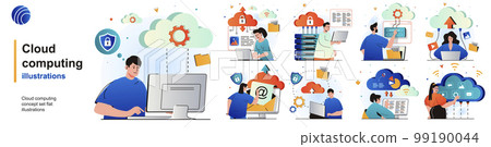 Cloud computing isolated set. Secure... - Stock Illustration [99190044 ...