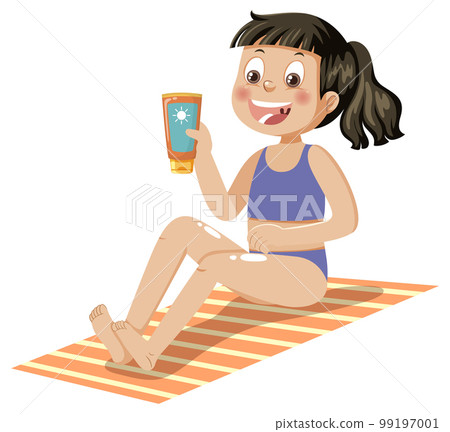 A girl applying sunscreen lotion - Stock Illustration [99197001] - PIXTA