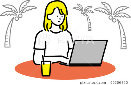 Illustration of a woman worcation - Stock Illustration [99206520] - PIXTA