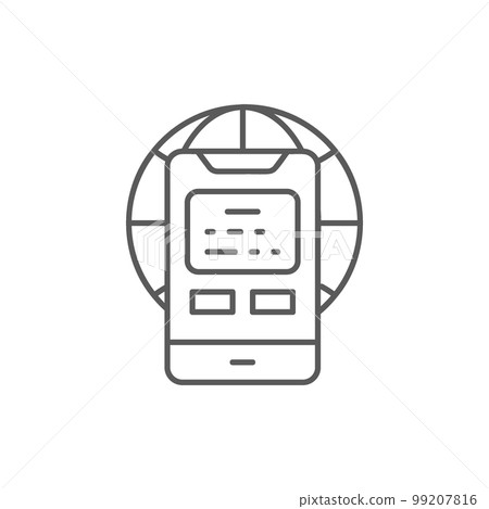 Globe earth with mobile phone lineal icon.... - Stock Illustration ...