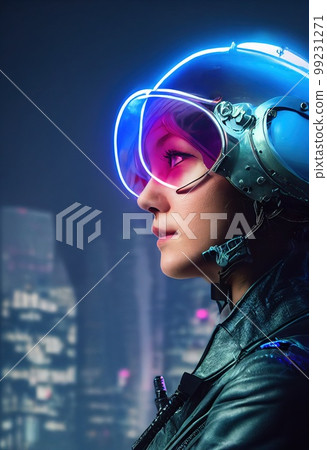 Portrait of a fictional futuristic female pilot...-插圖素材 [99231271 ...