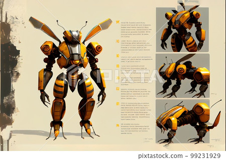 Portrait of a futuristic robot bee. An artistic... - Stock Illustration ...