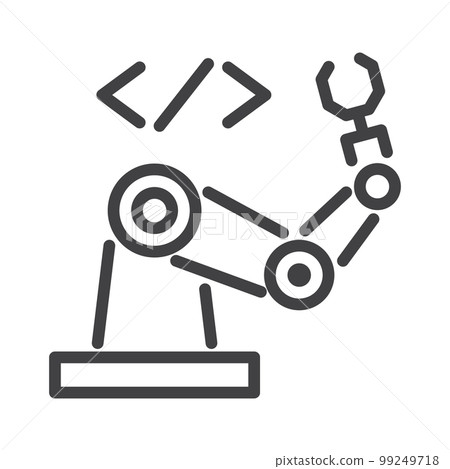 machine coding, robotic arm, simple thin line icon - Stock Illustration ...
