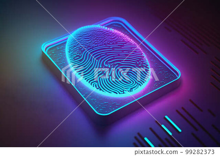 Fingerprint on scanner glowing in ultraviolet... - Stock Illustration ...