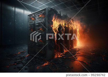 Disaster in server room or data center storage...-插圖素材 [99298742] - PIXTA圖庫