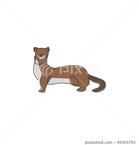 Single one line drawing of cute weasel for... - Stock Illustration ...