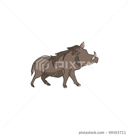 Single continuous line drawing of wild common... - Stock Illustration ...