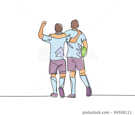 Continuous line drawing of two football player... - Stock Illustration ...