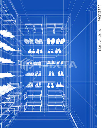 sketch design of interior shoe room, 3d rendering - Stock Illustration ...