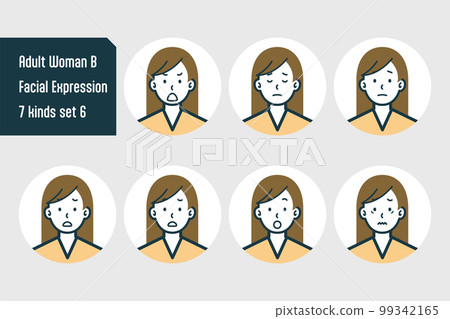 Bust shot 7-piece set of women in plain clothes... - Stock Illustration ...