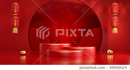 3D Rendering Red Chinese Style Product Booth... - Stock Illustration ...