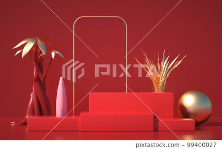 3D Rendering Red Chinese Style Product Booth... - Stock Illustration ...