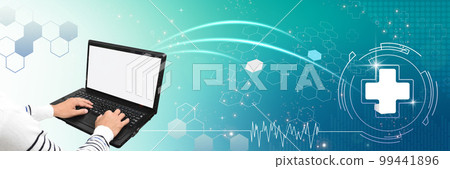 Medical network material A man's hand entering... - Stock Illustration ...