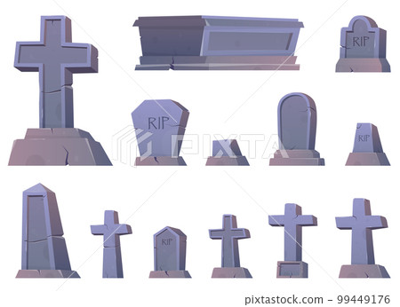 Gothic tombstones and stone crosses. Cemetery... - Stock Illustration ...