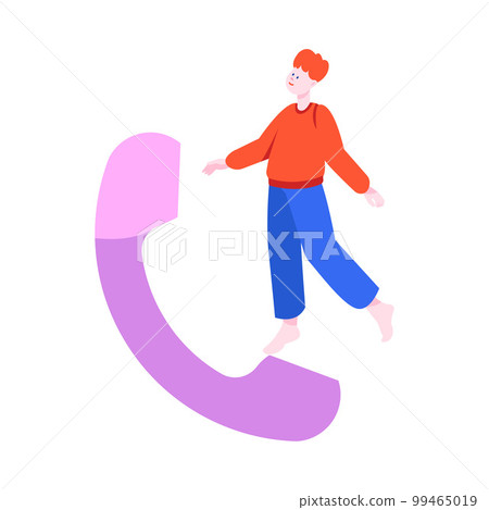 Tiny Man Character with Huge Phone Receiver... - Stock Illustration ...