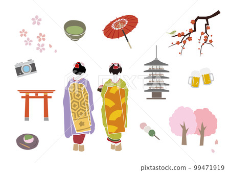 Kyoto illustration in spring (cutout style) - Stock Illustration ...