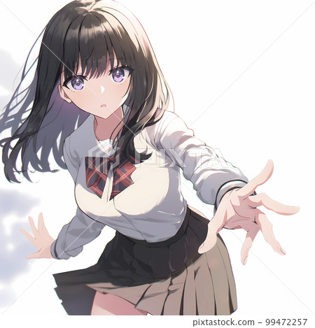 A female student holding out her hand in front... - Stock Illustration ...