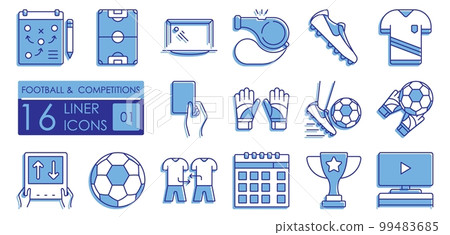 Set of color filled linear icons. Football and... - Stock Illustration ...