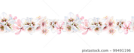 Floral horizontal border with pink and white... - Stock Illustration ...