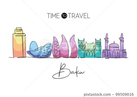 One continuous line drawing of Baku city... - Stock Illustration ...