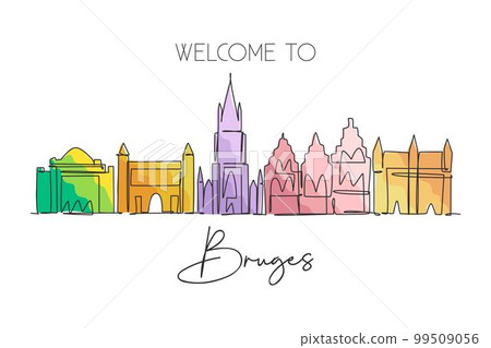Single continuous line drawing of Bruges city... - Stock Illustration ...
