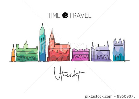 One continuous line drawing of Utrecht city...-插圖素材 [99509073] - PIXTA圖庫