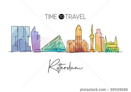 One continuous line drawing of Rotterdam city...-插圖素材 [99509086] - PIXTA圖庫