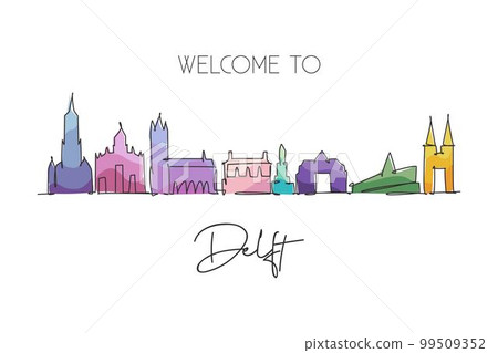 One continuous line drawing of Delft city... - Stock Illustration ...