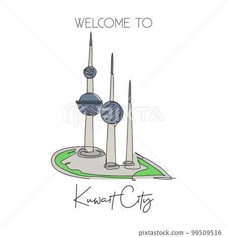 One single line drawing Kuwait Towers landmark.... - Stock Illustration ...