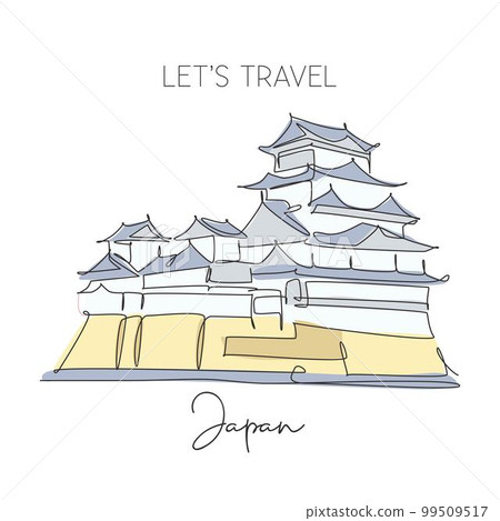 One continuous line drawing Himeji Castle... - Stock Illustration ...