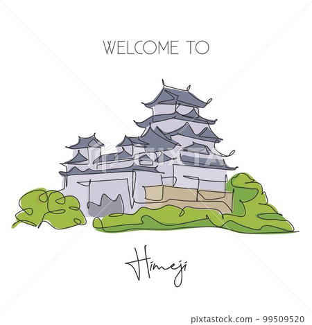 Single continuous line drawing Himeji Castle...-插圖素材 [99509520] - PIXTA圖庫