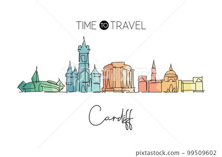 One single line drawing of Cardiff city... - Stock Illustration ...