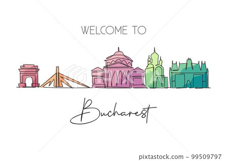 Single continuous line drawing of Bucharest... - Stock Illustration ...