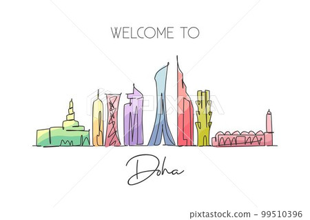 Single continuous line drawing of Doha city... - Stock Illustration ...