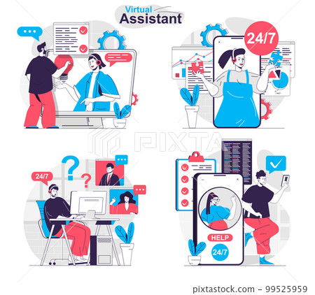 Virtual assistant concept set. Online... - Stock Illustration [99525959 ...