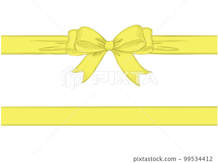 Line drawing set of yellow ribbons. Hand drawn... - Stock Illustration ...