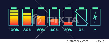 Battery Charge progress indicator icons...-插圖素材 [99535145] - PIXTA圖庫